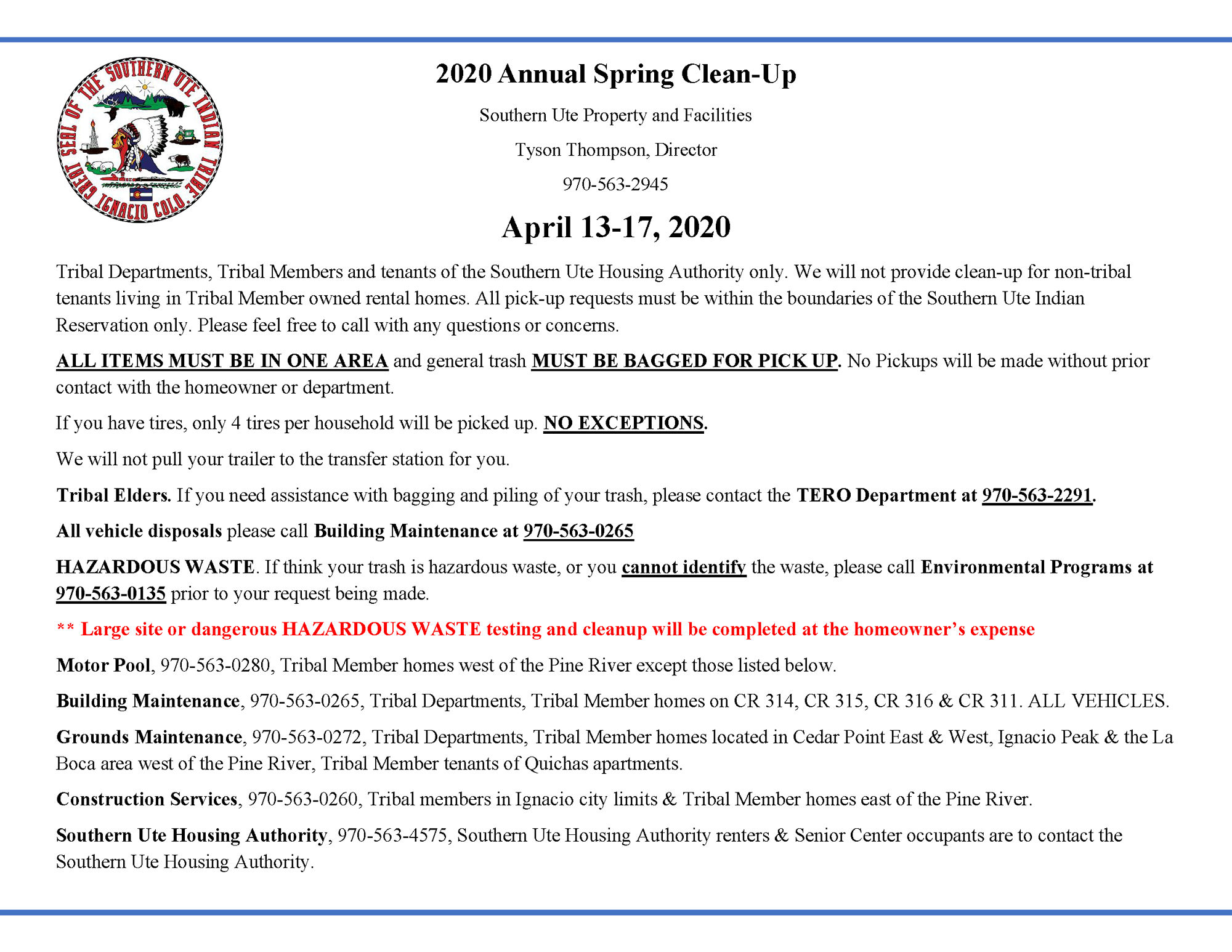 Spring Clean-up Notice 2020 Notice – Southern Ute Indian Tribe