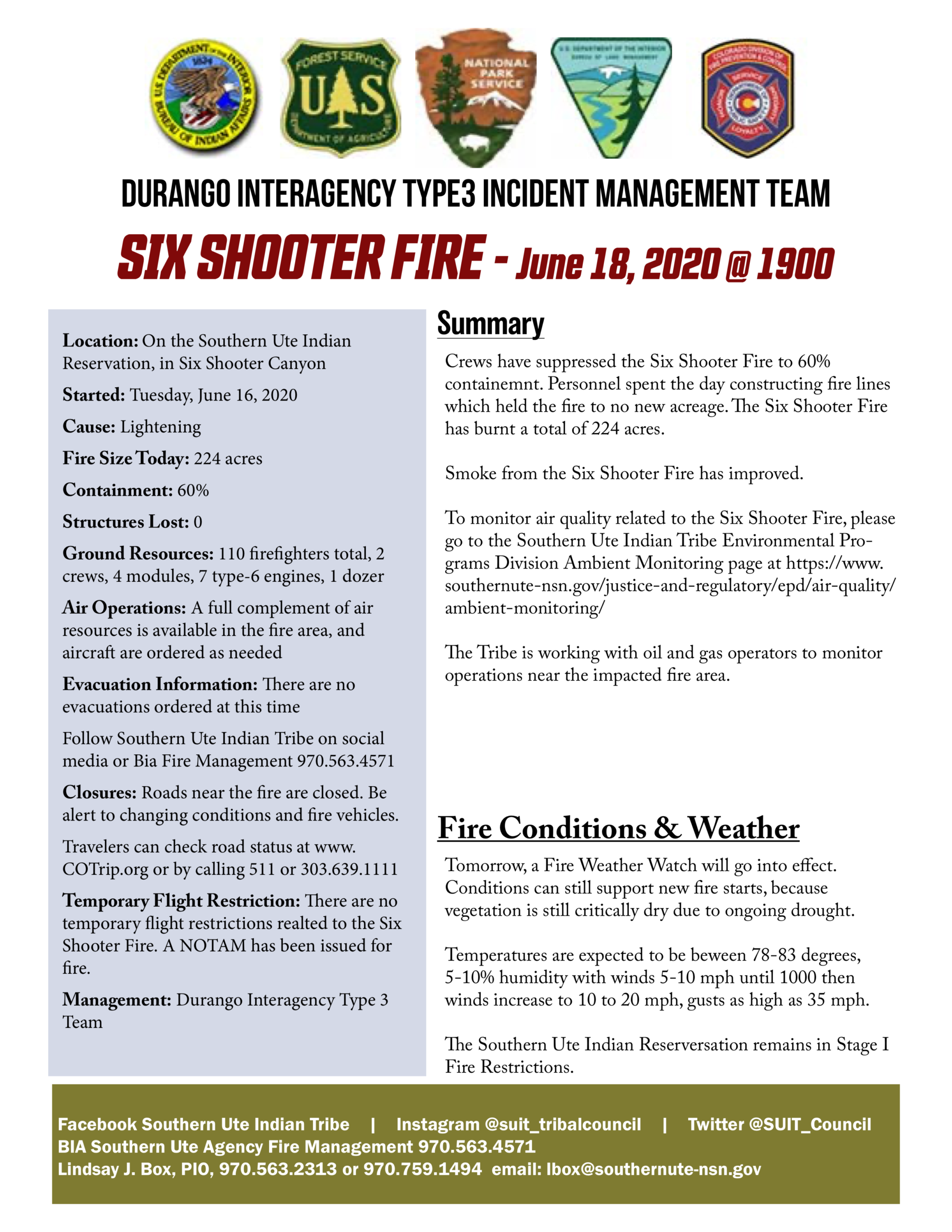 FOR IMMEDIATE RELEASE: Six Shooter Fire reaches 60% containment ...