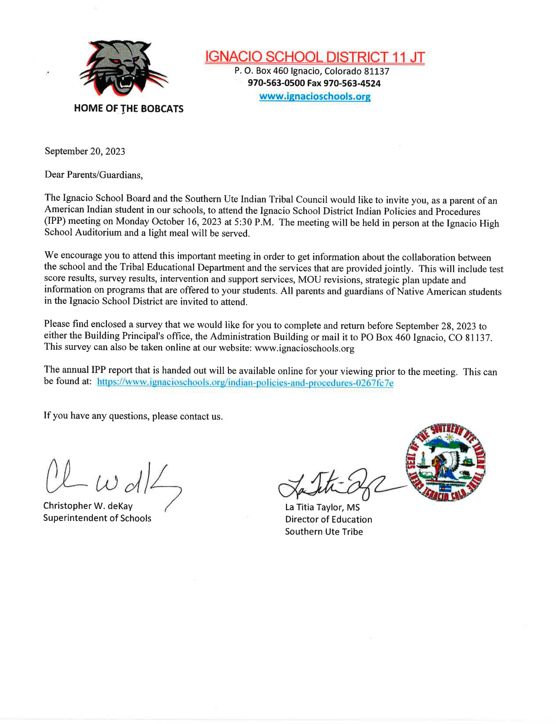 The Ignacio School District and the Southern Ute Indian Tribal Council ...