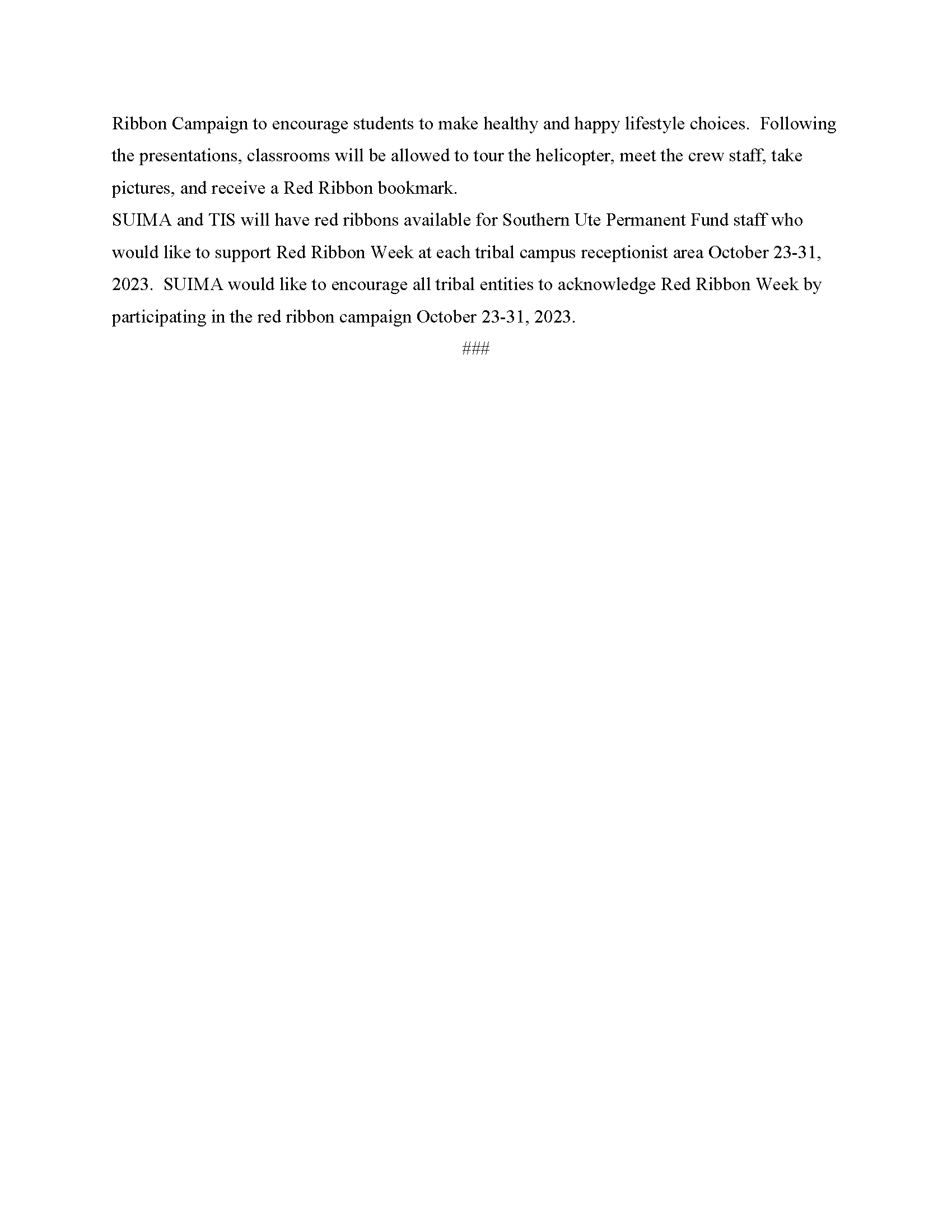 SUIMA announces Red Ribbon Campaign Event 2023 – Southern Ute Indian Tribe SUIMA announces Red Ribbon Campaign Event 2023 – Southern Ute Indian Tribe