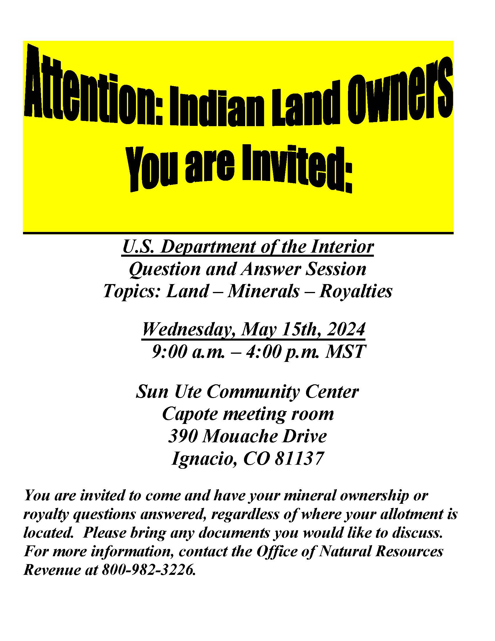 2024-May-15 Ignacio CO – S Ute Agency – Flyer – Southern Ute Indian Tribe