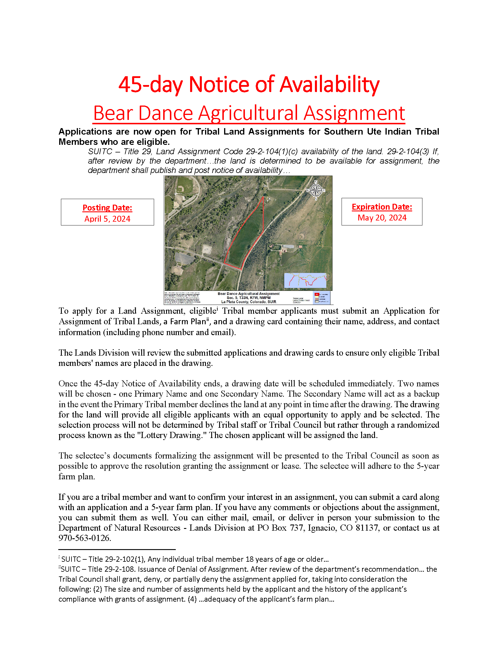 The Southern Ute Lands Division advertises (2) 45-day Posting for ...