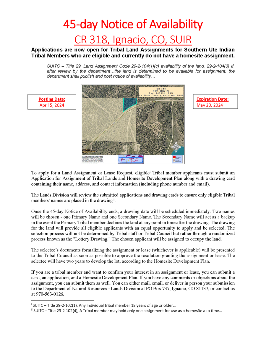The Southern Ute Lands Division advertises (2) 45-day Posting for ...