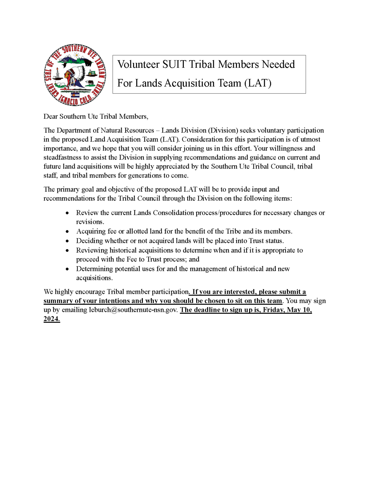 The Southern Ute Lands Division seeks LAT members – Southern Ute Indian ...