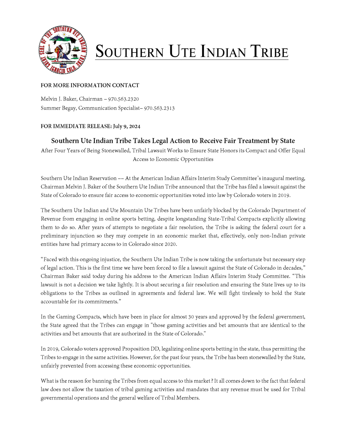 Southern Ute Indian Tribe Takes Legal Action to Receive Fair Treatment ...