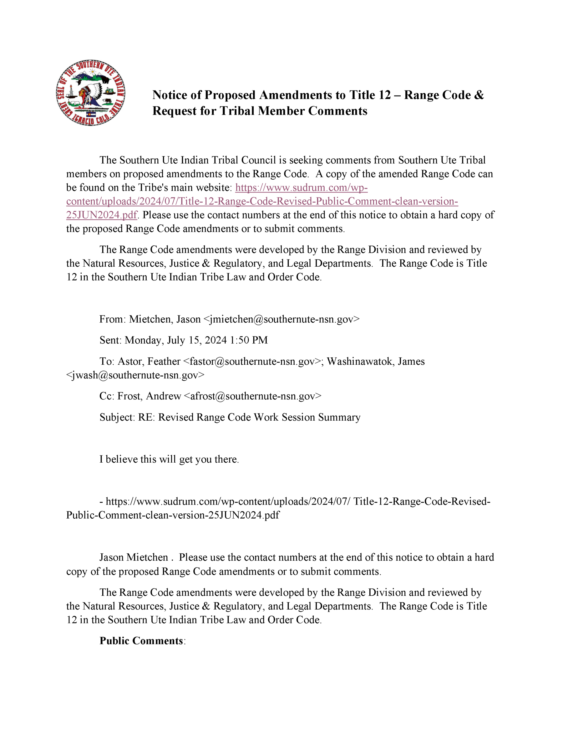 The Southern Ute Indian Tribal Council Seeks Comments on Proposed ...