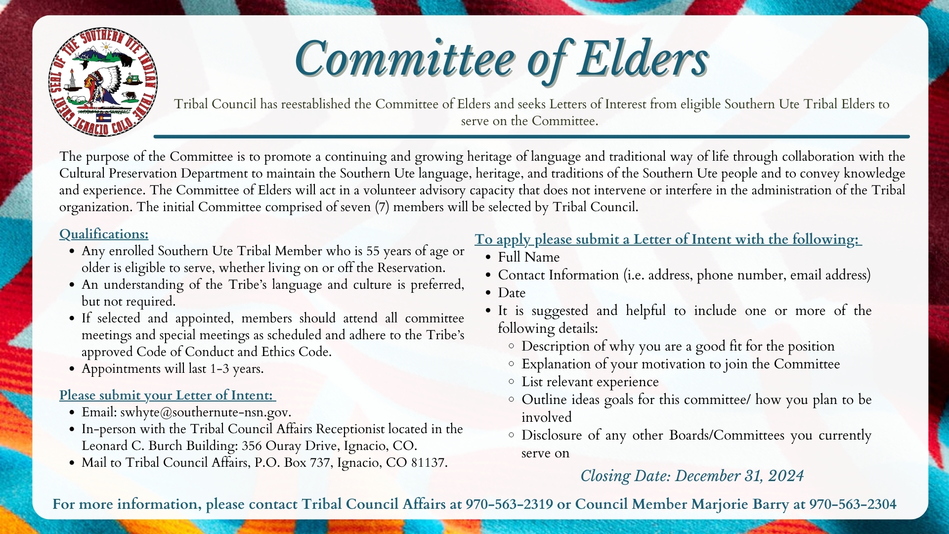 Committee of Elders – Southern Ute Indian Tribe