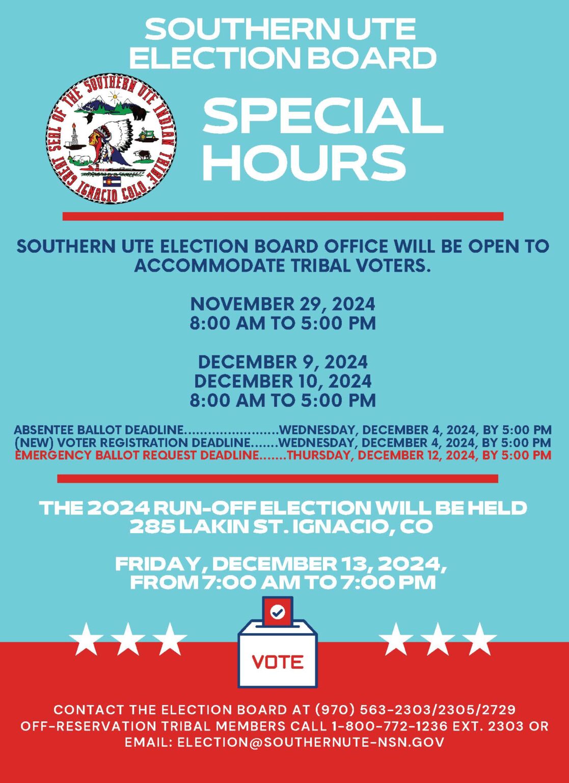 Southern Ute Election Board Special Hours – Southern Ute Indian Tribe