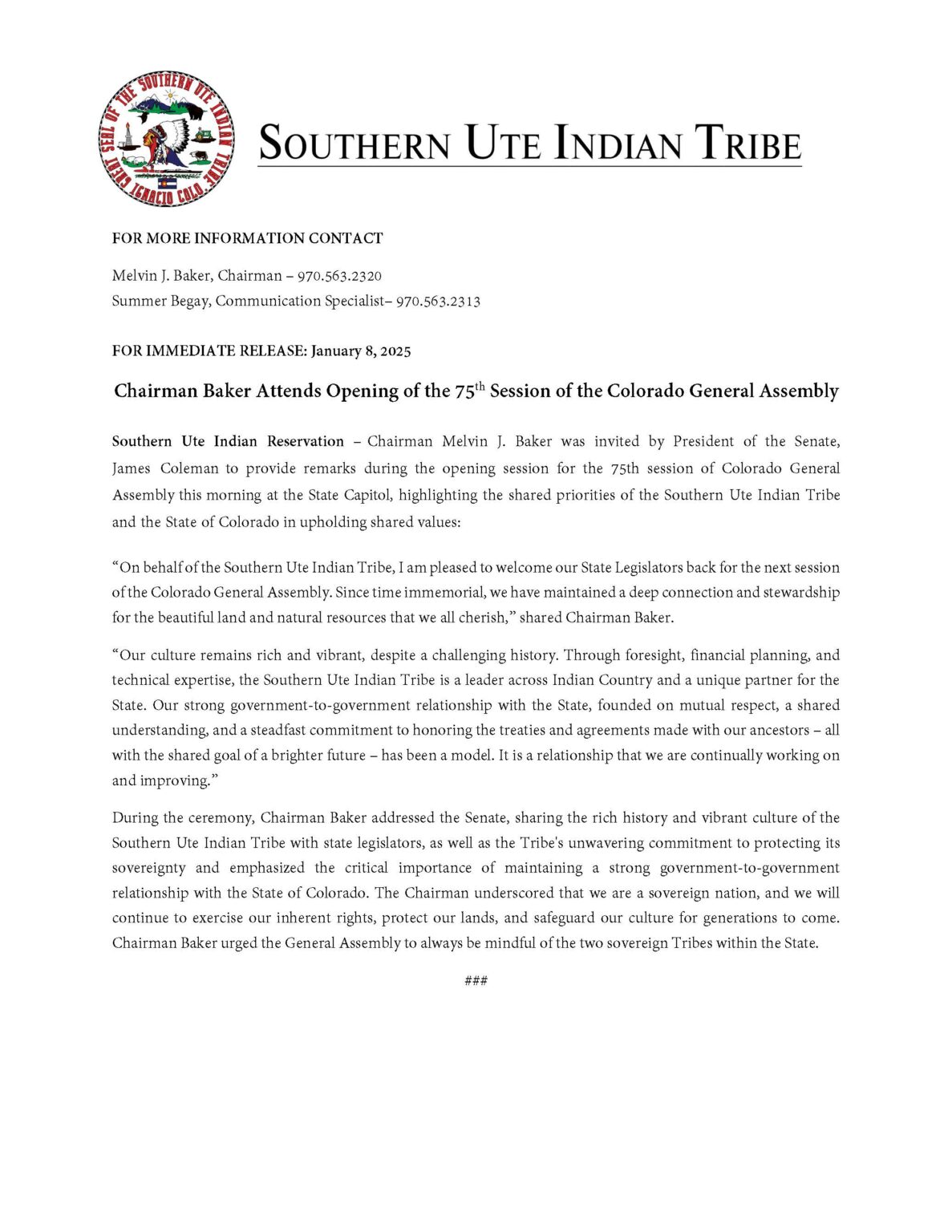 Chairman Baker Statement on the Opening of the 75th Session of the ...