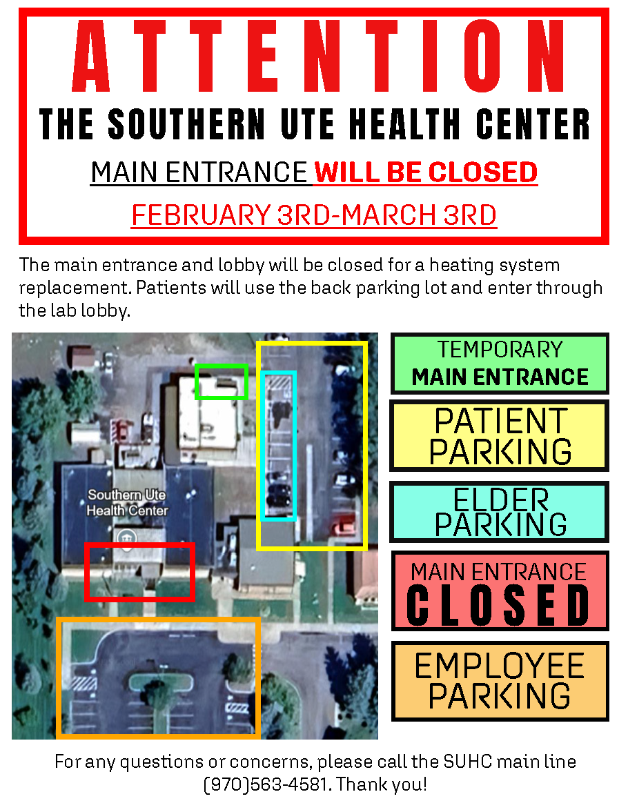 Southern Ute Health Center’s Main Entrance Temporary Closure Notice ...